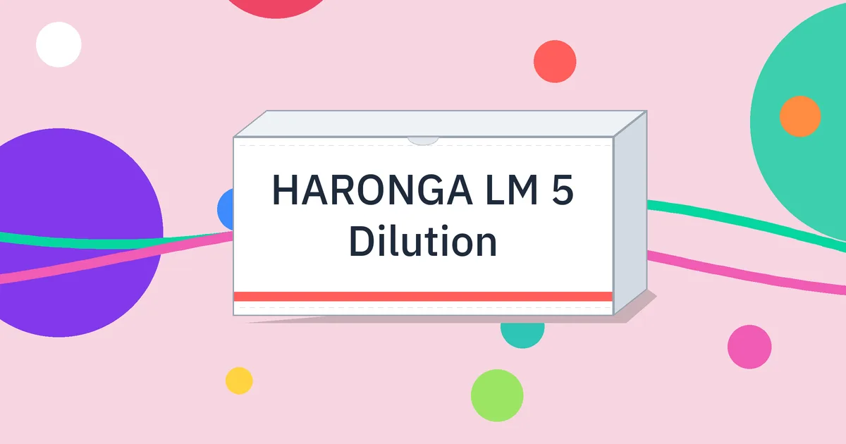 Symbolbild: Packung mit der Aufschrift HARONGA LM 5 Dilution (PZN 13550162) – Verfügbarkeit und Bezug in Apotheken in Frankfurt am Main