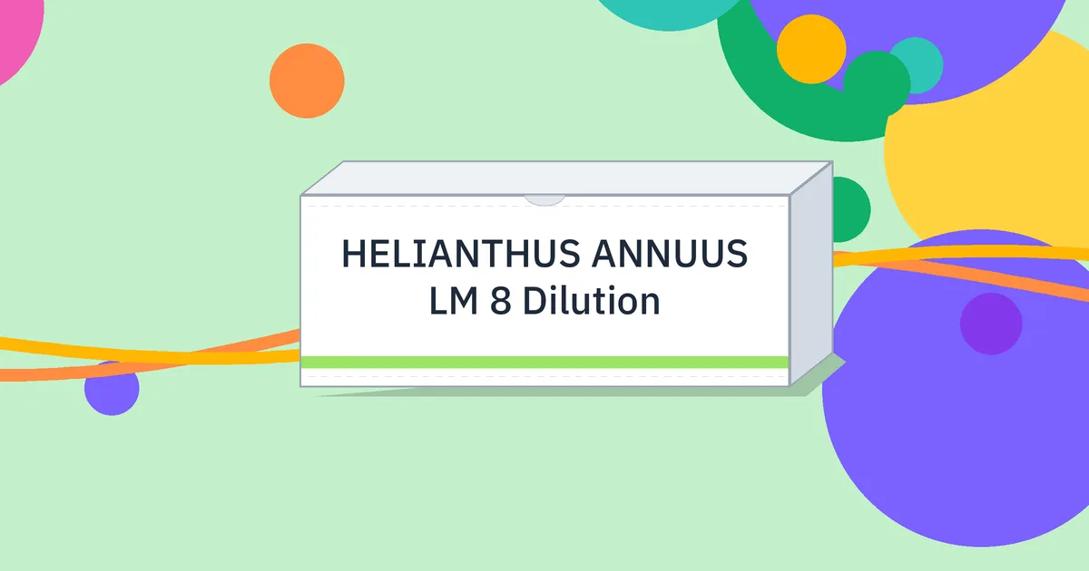 Symbolbild: Packung mit der Aufschrift HELIANTHUS ANNUUS LM 8 Dilution (PZN 12885742) – Verfügbarkeit und Bezug in Apotheken in Frankfurt am Main