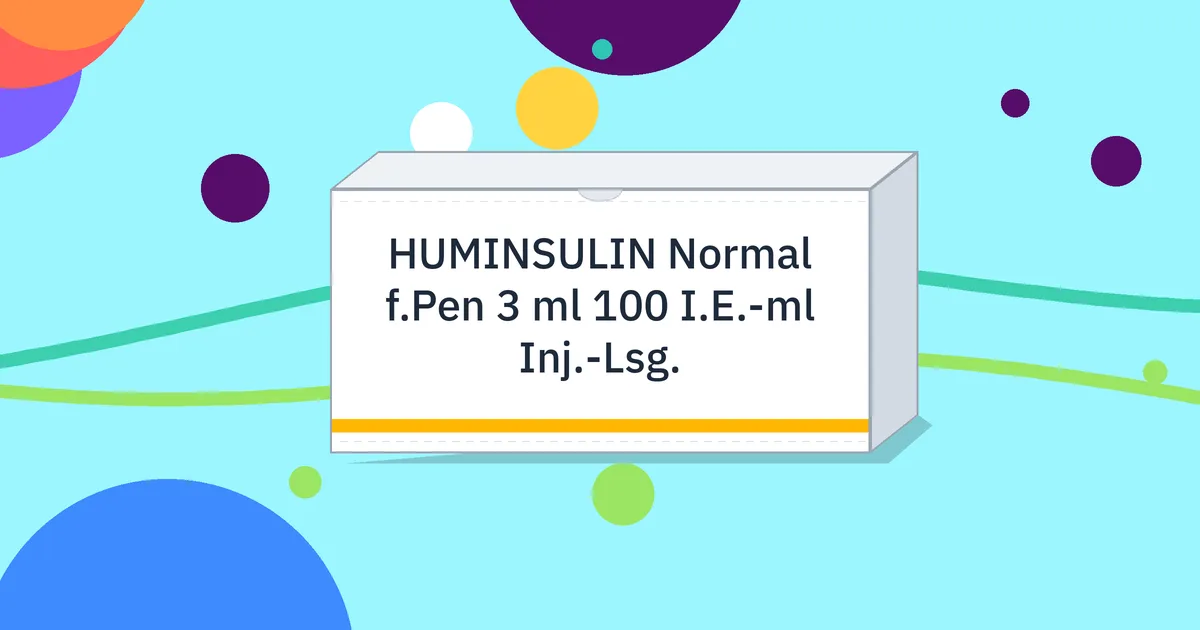 Symbolbild: Packung mit der Aufschrift HUMINSULIN Normal f.Pen 3 ml 100 I.E.-ml Inj.-Lsg. (PZN 12546945) – Verfügbarkeit und Bezug in Apotheken in Frankfurt am Main