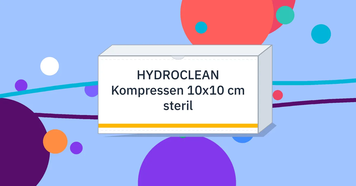Symbolbild: Packung mit der Aufschrift HYDROCLEAN Kompressen 10x10 cm steril (PZN 15297106) – Verfügbarkeit und Bezug in Apotheken in Frankfurt am Main