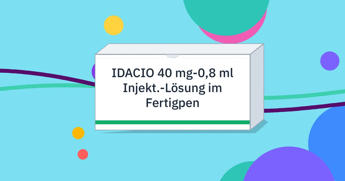 Symbolbild: Packung mit der Aufschrift IDACIO 40 mg-0,8 ml Injekt.-Lösung im Fertigpen (PZN 16838165) – Verfügbarkeit und Bezug in Apotheken in Frankfurt am Main