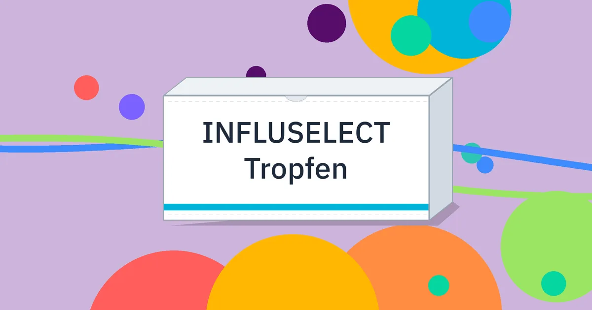 Symbolbild: Packung mit der Aufschrift INFLUSELECT Tropfen (PZN 18677306) – Verfügbarkeit und Bezug in Apotheken in Frankfurt am Main