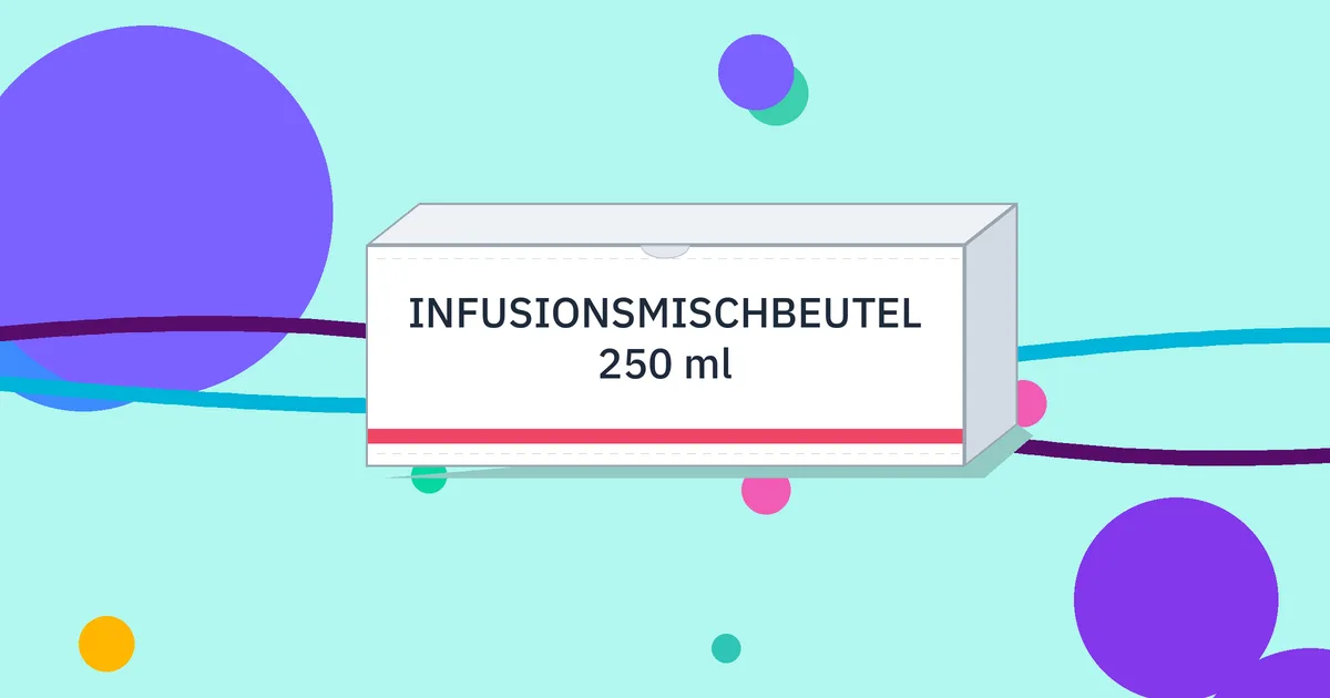 Symbolbild: Packung mit der Aufschrift INFUSIONSMISCHBEUTEL 250 ml (PZN 19503560) – Verfügbarkeit und Bezug in Apotheken in Frankfurt am Main