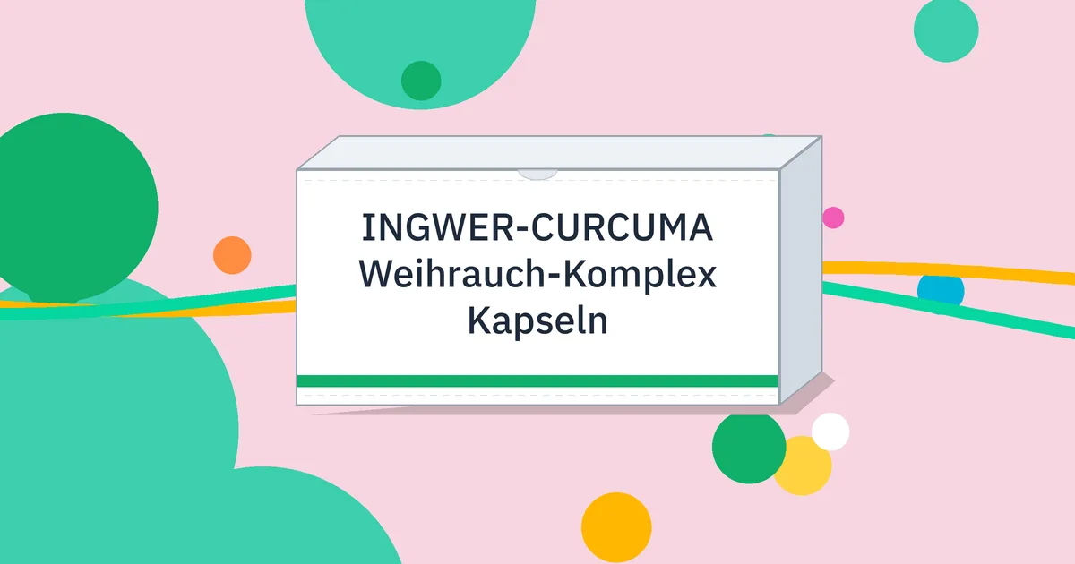 Symbolbild: Packung mit der Aufschrift INGWER-CURCUMA Weihrauch-Komplex Kapseln (PZN 17621195) – Verfügbarkeit und Bezug in Apotheken in Frankfurt am Main