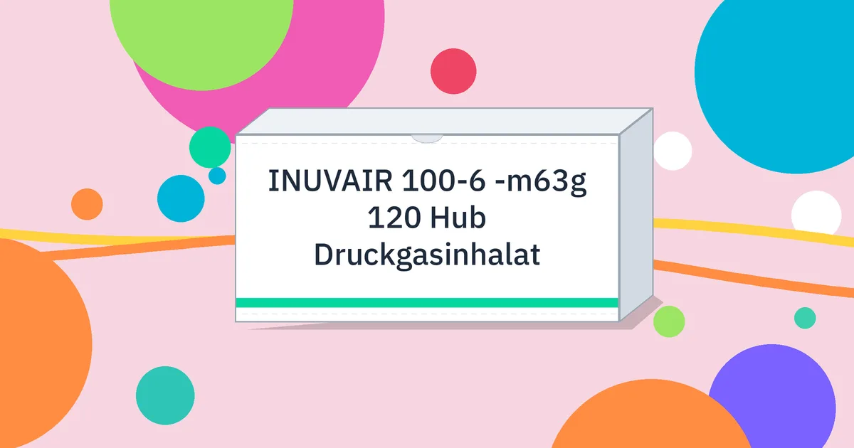 Symbolbild: Packung mit der Aufschrift INUVAIR 100-6 -m63g 120 Hub Druckgasinhalat (PZN 02294572) – Verfügbarkeit und Bezug in Apotheken in Frankfurt am Main