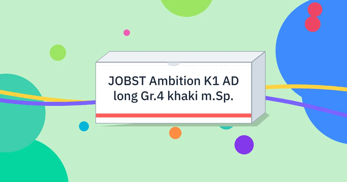 Symbolbild: Packung mit der Aufschrift JOBST Ambition K1 AD long Gr.4 khaki m.Sp. (PZN 11019913) – Verfügbarkeit und Bezug in Apotheken in Frankfurt am Main