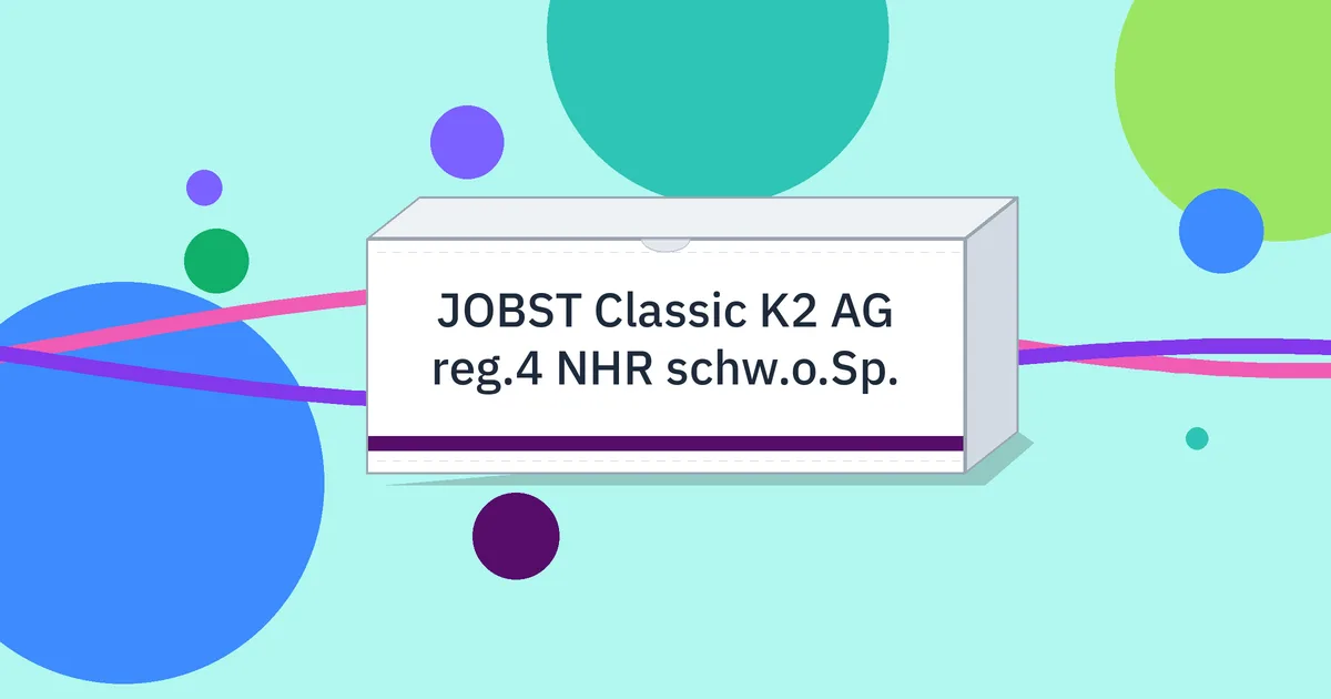 Symbolbild: Packung mit der Aufschrift JOBST Classic K2 AG reg.4 NHR schw.o.Sp. (PZN 11271831) – Verfügbarkeit und Bezug in Apotheken in Frankfurt am Main