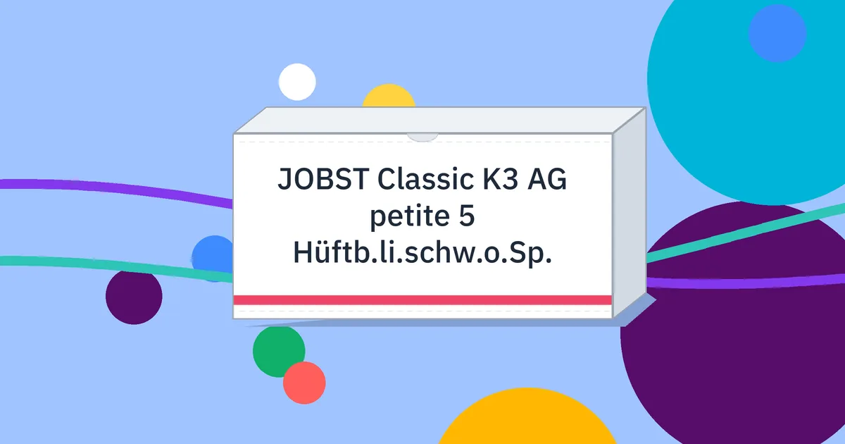 Symbolbild: Packung mit der Aufschrift JOBST Classic K3 AG petite 5 Hüftb.li.schw.o.Sp. (PZN 13074520) – Verfügbarkeit und Bezug in Apotheken in Frankfurt am Main