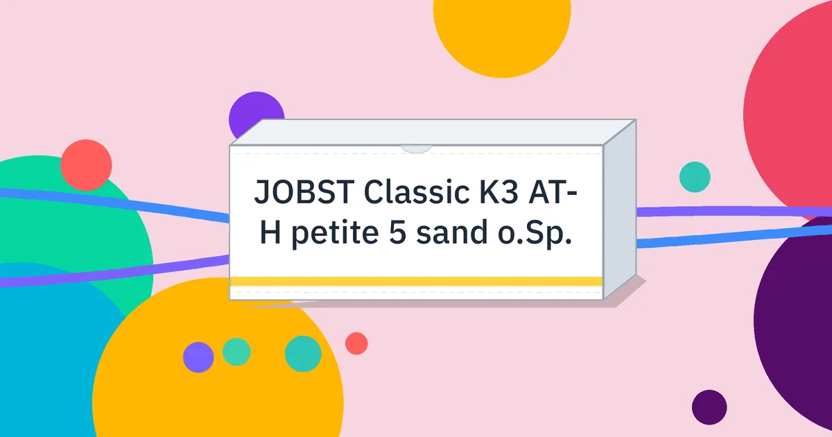 Symbolbild: Packung mit der Aufschrift JOBST Classic K3 AT-H petite 5 sand o.Sp. (PZN 13076973) – Verfügbarkeit und Bezug in Apotheken in Frankfurt am Main
