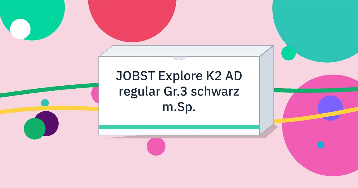 Symbolbild: Packung mit der Aufschrift JOBST Explore K2 AD regular Gr.3 schwarz m.Sp. (PZN 11022306) – Verfügbarkeit und Bezug in Apotheken in Frankfurt am Main