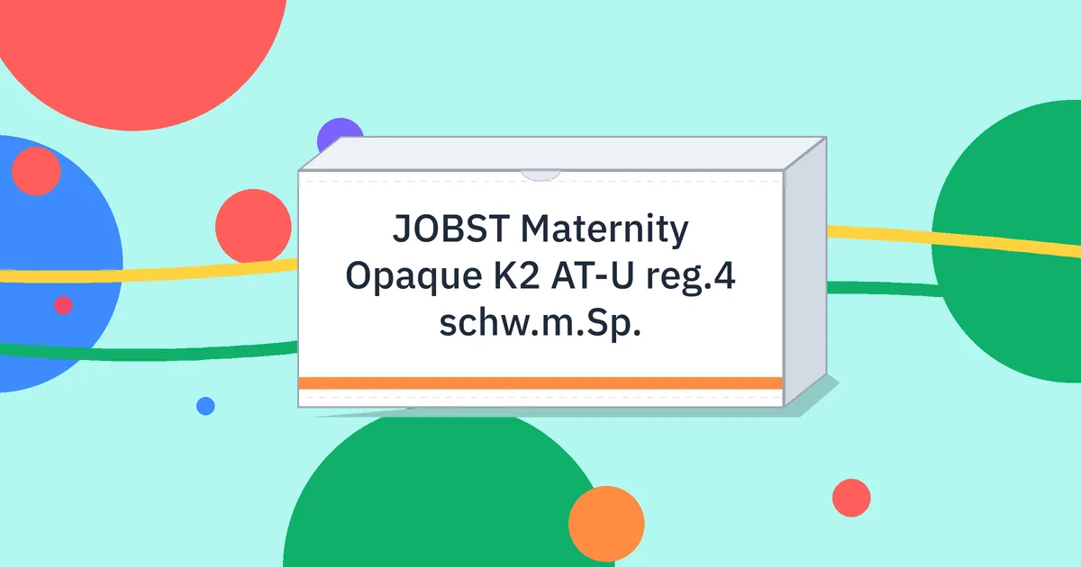 Symbolbild: Packung mit der Aufschrift JOBST Maternity Opaque K2 AT-U reg.4 schw.m.Sp. (PZN 15854073) – Verfügbarkeit und Bezug in Apotheken in Frankfurt am Main