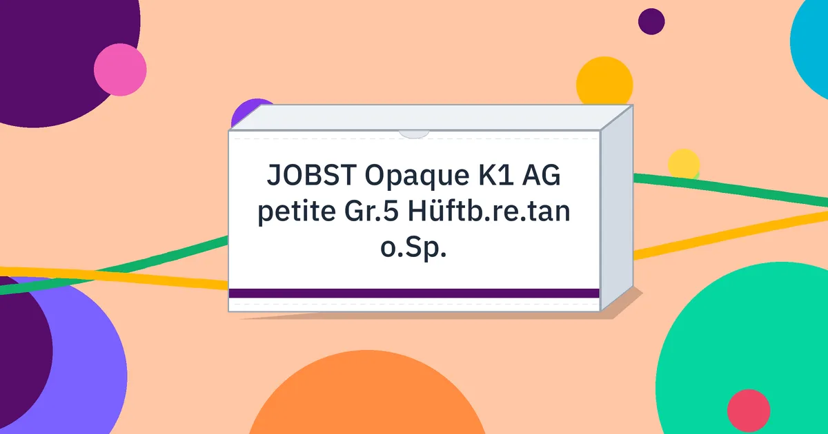 Symbolbild: Packung mit der Aufschrift JOBST Opaque K1 AG petite Gr.5 Hüftb.re.tan o.Sp. (PZN 16273585) – Verfügbarkeit und Bezug in Apotheken in Frankfurt am Main