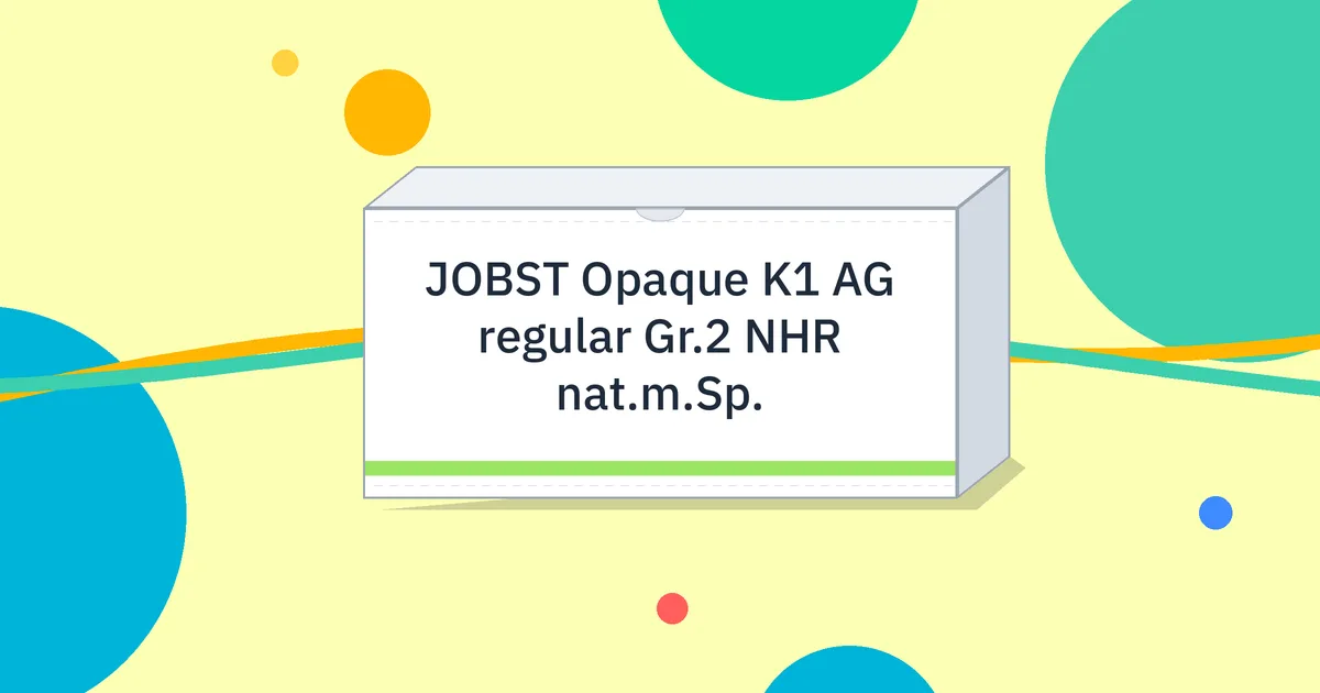 Symbolbild: Packung mit der Aufschrift JOBST Opaque K1 AG regular Gr.2 NHR nat.m.Sp. (PZN 13091530) – Verfügbarkeit und Bezug in Apotheken in Frankfurt am Main