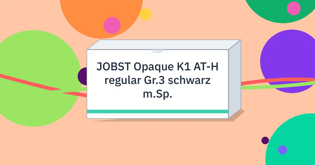 Symbolbild: Packung mit der Aufschrift JOBST Opaque K1 AT-H regular Gr.3 schwarz m.Sp. (PZN 13105456) – Verfügbarkeit und Bezug in Apotheken in Frankfurt am Main