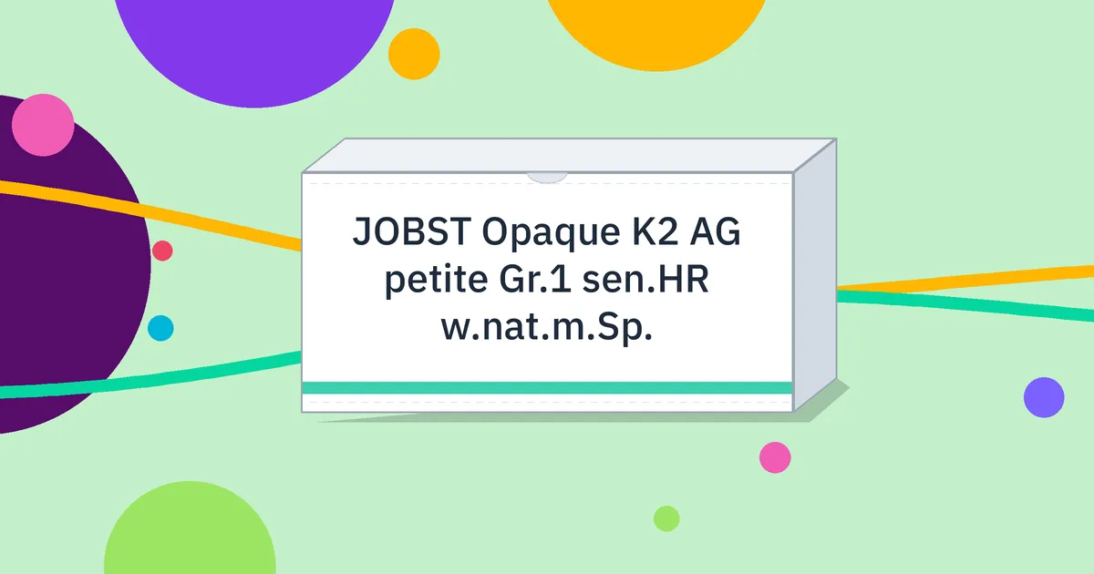 Symbolbild: Packung mit der Aufschrift JOBST Opaque K2 AG petite Gr.1 sen.HR w.nat.m.Sp. (PZN 11256932) – Verfügbarkeit und Bezug in Apotheken in Frankfurt am Main