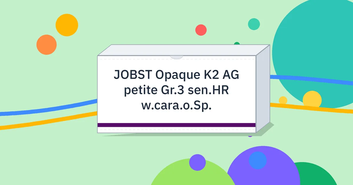 Symbolbild: Packung mit der Aufschrift JOBST Opaque K2 AG petite Gr.3 sen.HR w.cara.o.Sp. (PZN 11256659) – Verfügbarkeit und Bezug in Apotheken in Frankfurt am Main