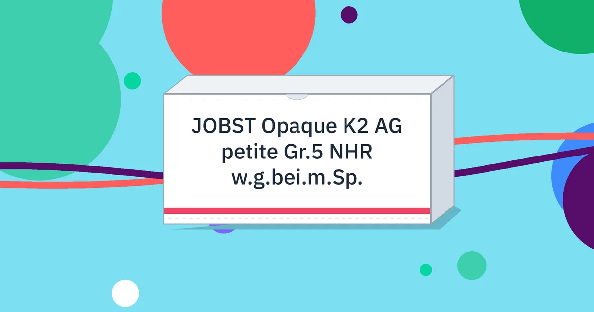 Symbolbild: Packung mit der Aufschrift JOBST Opaque K2 AG petite Gr.5 NHR w.g.bei.m.Sp. (PZN 16284123) – Verfügbarkeit und Bezug in Apotheken in Frankfurt am Main