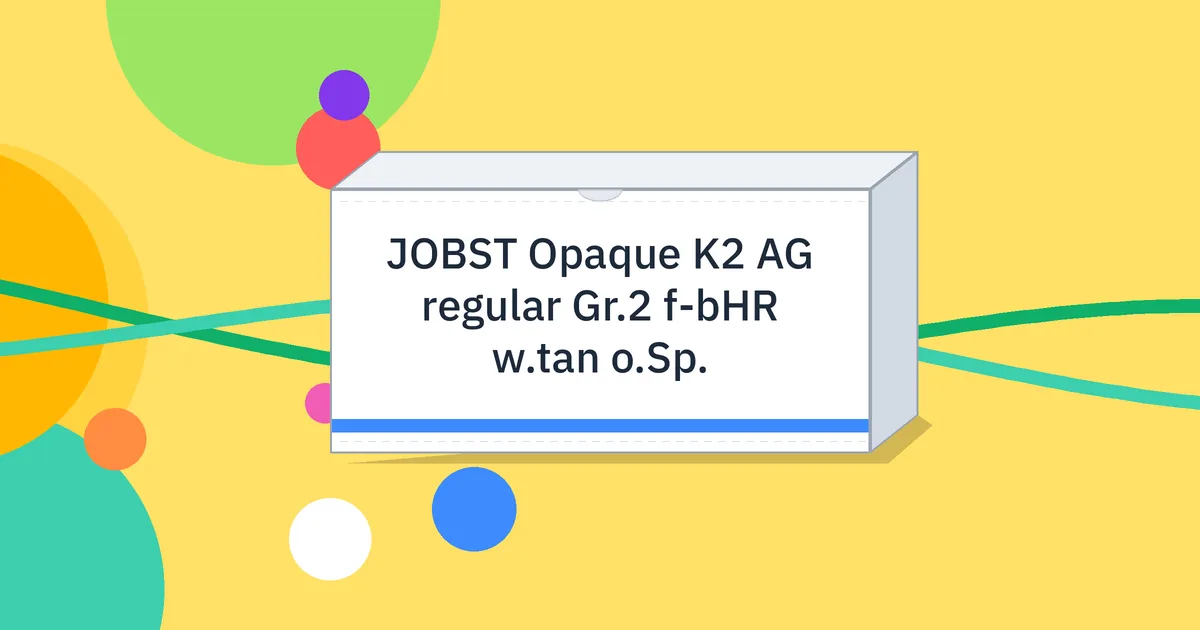 Symbolbild: Packung mit der Aufschrift JOBST Opaque K2 AG regular Gr.2 f-bHR w.tan o.Sp. (PZN 16281260) – Verfügbarkeit und Bezug in Apotheken in Frankfurt am Main