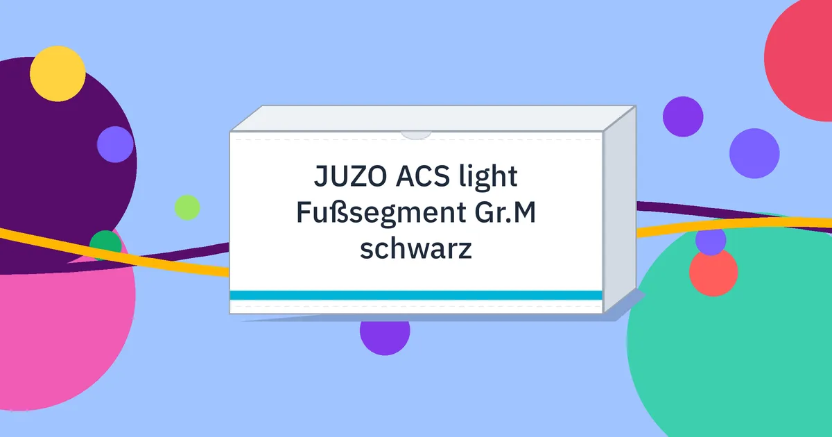 Symbolbild: Packung mit der Aufschrift JUZO ACS light Fußsegment Gr.M schwarz (PZN 13575386) – Verfügbarkeit und Bezug in Apotheken in Frankfurt am Main