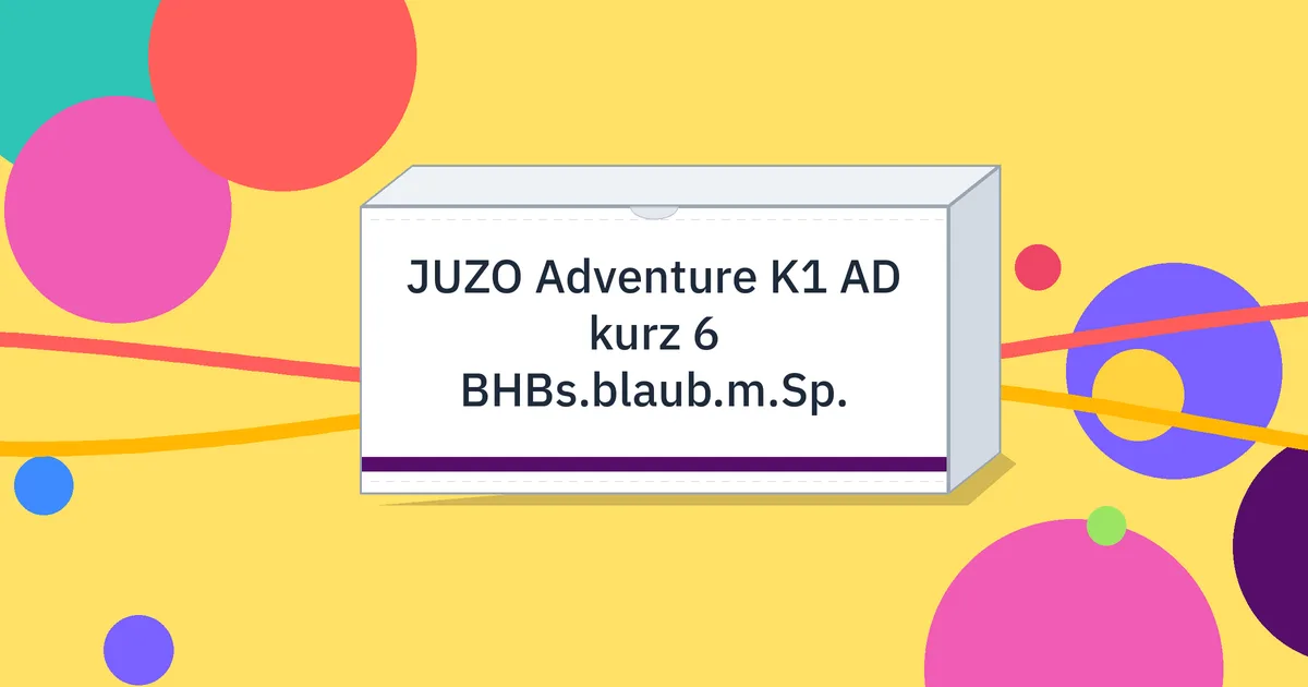 Symbolbild: Packung mit der Aufschrift JUZO Adventure K1 AD kurz 6 BHBs.blaub.m.Sp. (PZN 16345557) – Verfügbarkeit und Bezug in Apotheken in Frankfurt am Main