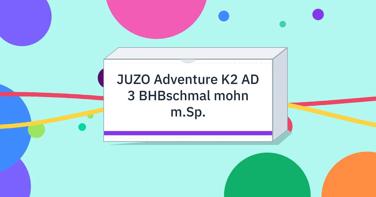 Symbolbild: Packung mit der Aufschrift JUZO Adventure K2 AD 3 BHBschmal mohn m.Sp. (PZN 15497199) – Verfügbarkeit und Bezug in Apotheken in Frankfurt am Main