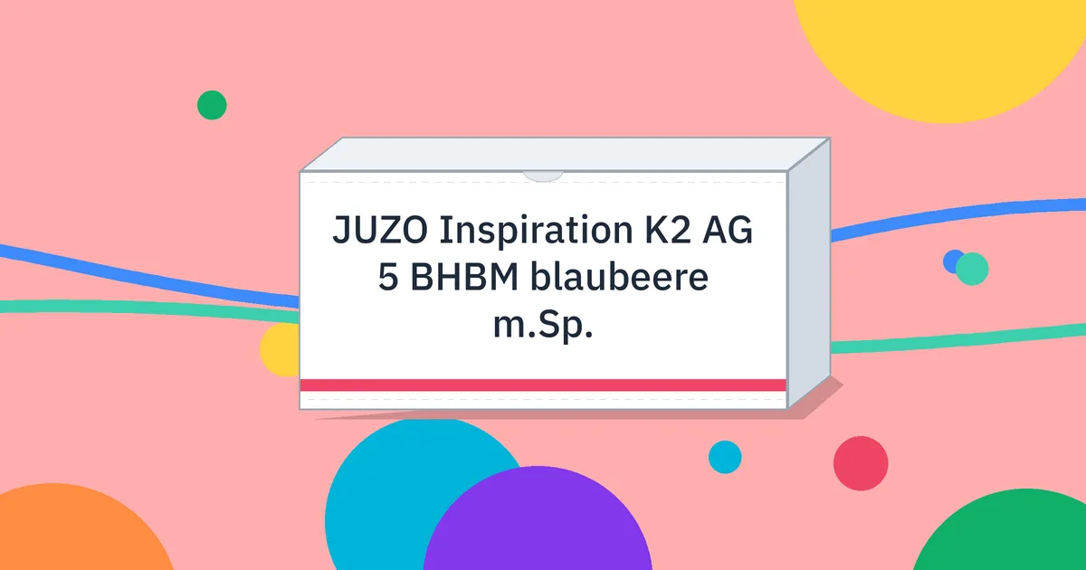 Symbolbild: Packung mit der Aufschrift JUZO Inspiration K2 AG 5 BHBM blaubeere m.Sp. (PZN 14874843) – Verfügbarkeit und Bezug in Apotheken in Frankfurt am Main
