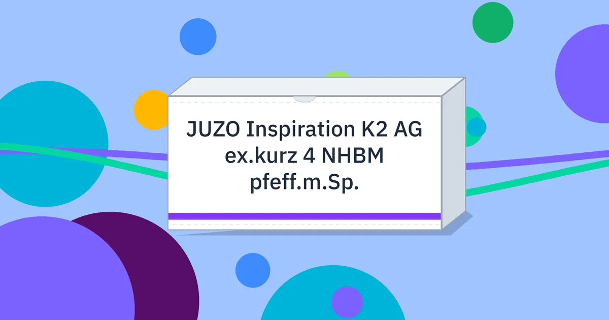 Symbolbild: Packung mit der Aufschrift JUZO Inspiration K2 AG ex.kurz 4 NHBM pfeff.m.Sp. (PZN 14925167) – Verfügbarkeit und Bezug in Apotheken in Frankfurt am Main