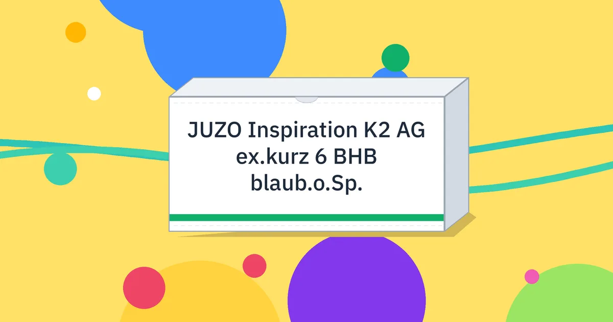 Symbolbild: Packung mit der Aufschrift JUZO Inspiration K2 AG ex.kurz 6 BHB blaub.o.Sp. (PZN 14836280) – Verfügbarkeit und Bezug in Apotheken in Frankfurt am Main