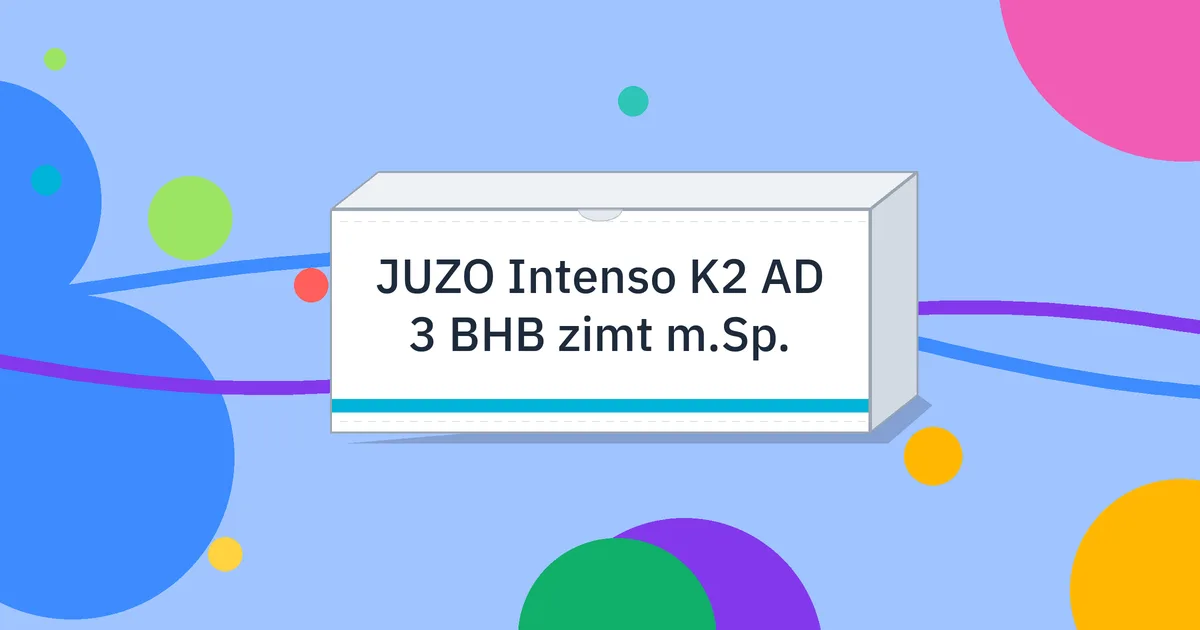Symbolbild: Packung mit der Aufschrift JUZO Intenso K2 AD 3 BHB zimt m.Sp. (PZN 18613252) – Verfügbarkeit und Bezug in Apotheken in Frankfurt am Main