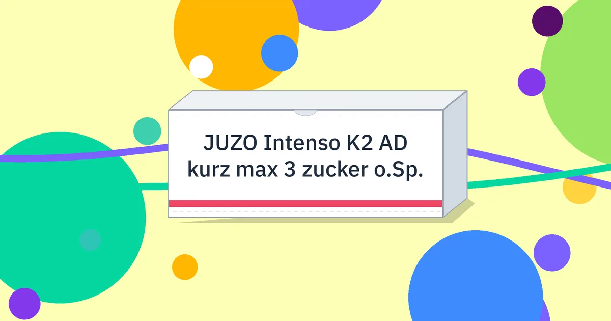 Symbolbild: Packung mit der Aufschrift JUZO Intenso K2 AD kurz max 3 zucker o.Sp. (PZN 18618930) – Verfügbarkeit und Bezug in Apotheken in Frankfurt am Main