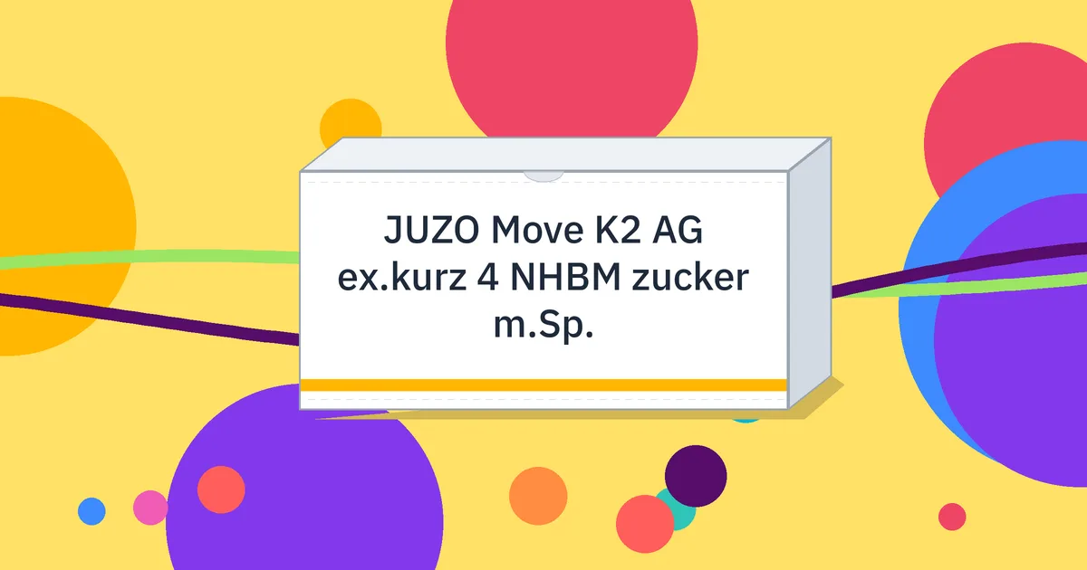Symbolbild: Packung mit der Aufschrift JUZO Move K2 AG ex.kurz 4 NHBM zucker m.Sp. (PZN 18531146) – Verfügbarkeit und Bezug in Apotheken in Frankfurt am Main