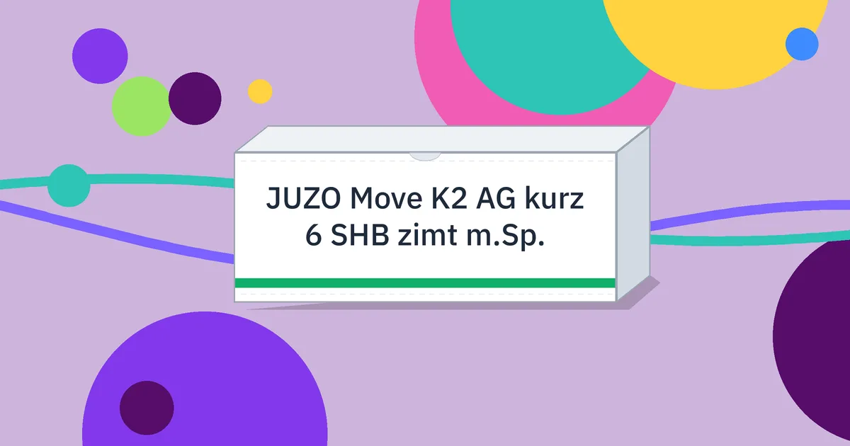 Symbolbild: Packung mit der Aufschrift JUZO Move K2 AG kurz 6 SHB zimt m.Sp. (PZN 18527943) – Verfügbarkeit und Bezug in Apotheken in Frankfurt am Main
