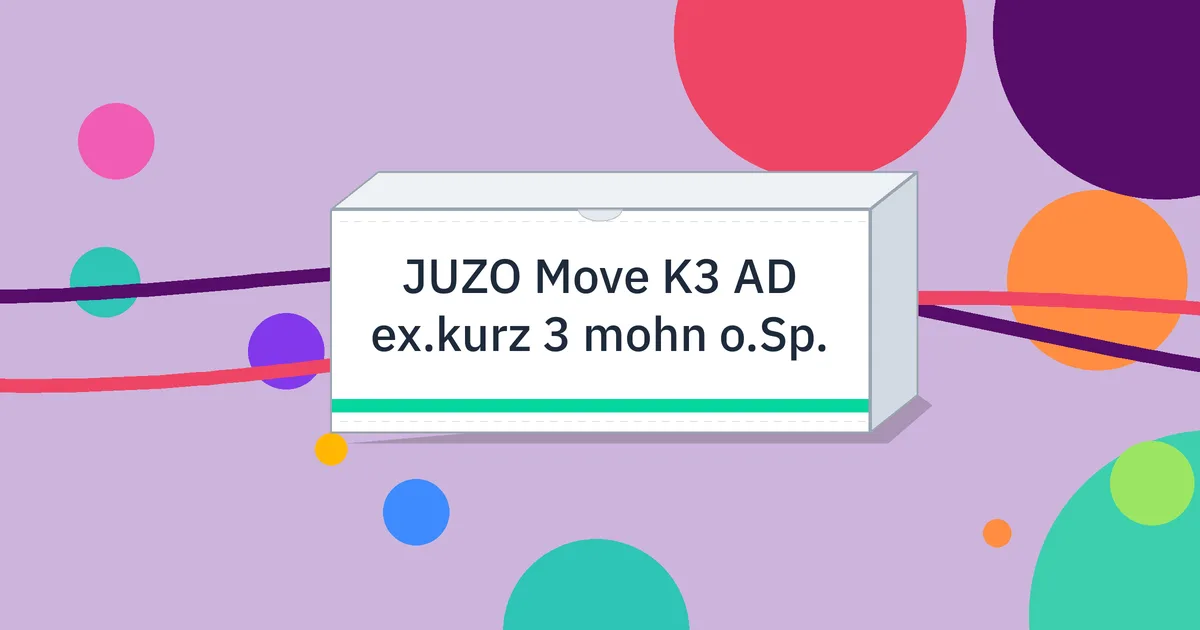 Symbolbild: Packung mit der Aufschrift JUZO Move K3 AD ex.kurz 3 mohn o.Sp. (PZN 18573877) – Verfügbarkeit und Bezug in Apotheken in Frankfurt am Main