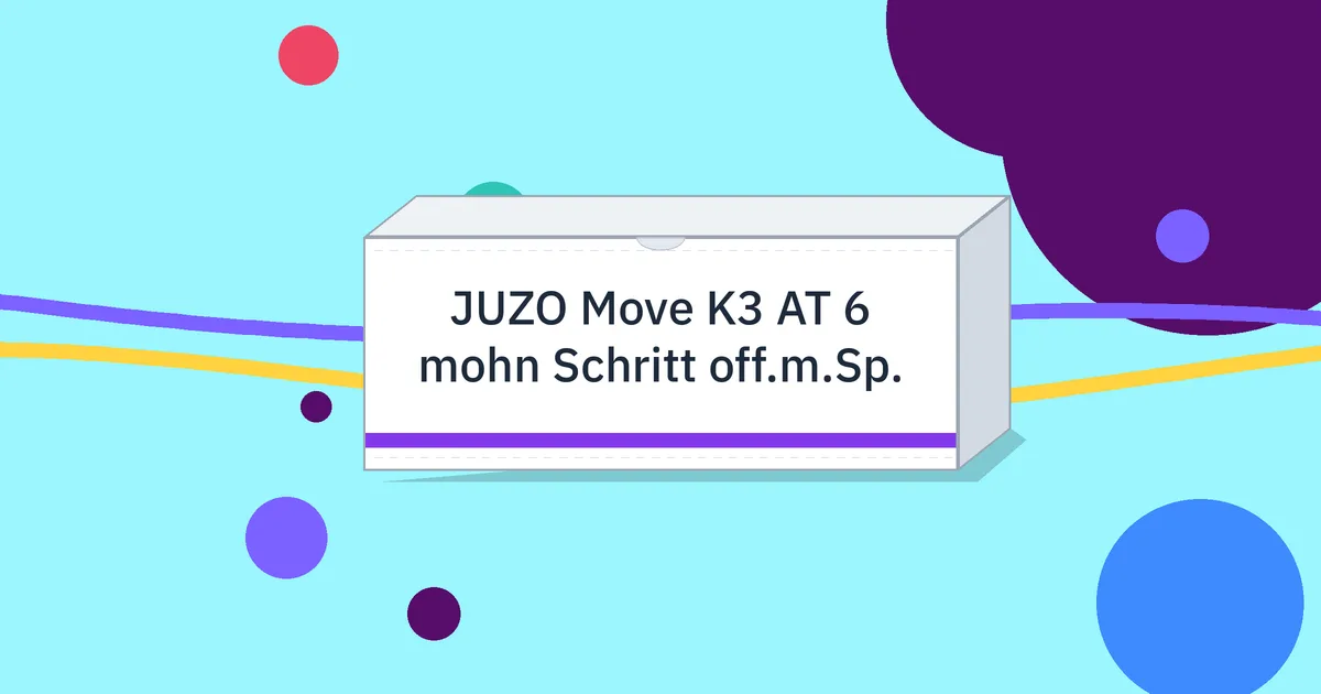 Symbolbild: Packung mit der Aufschrift JUZO Move K3 AT 6 mohn Schritt off.m.Sp. (PZN 20677673) – Verfügbarkeit und Bezug in Apotheken in Frankfurt am Main