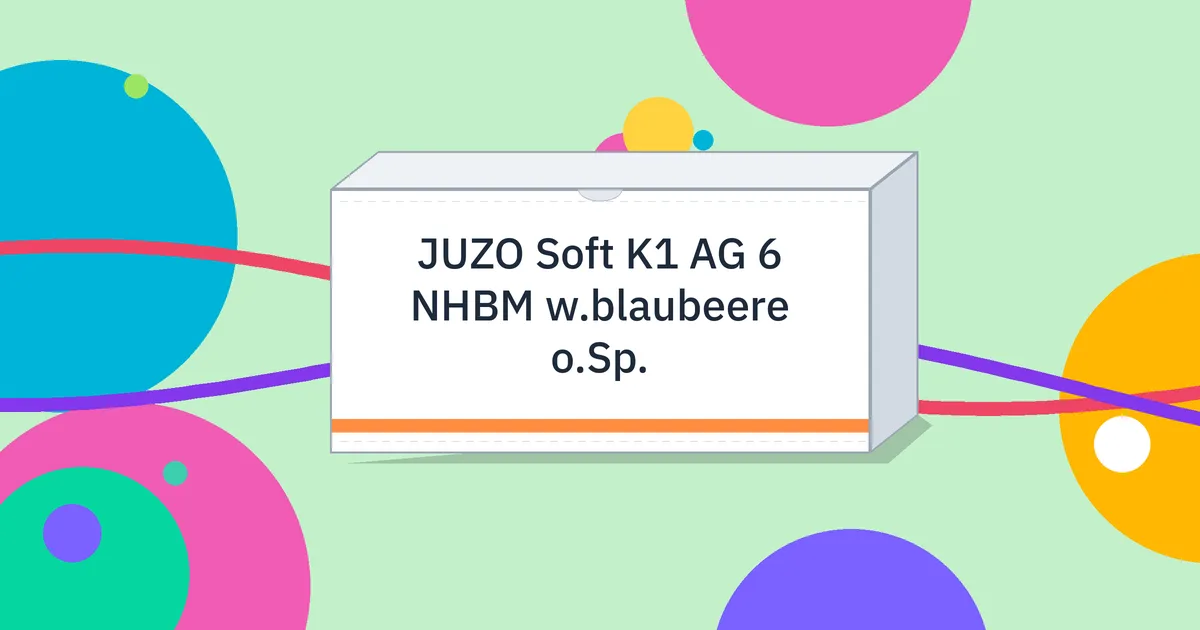 Symbolbild: Packung mit der Aufschrift JUZO Soft K1 AG 6 NHBM w.blaubeere o.Sp. (PZN 14999533) – Verfügbarkeit und Bezug in Apotheken in Frankfurt am Main