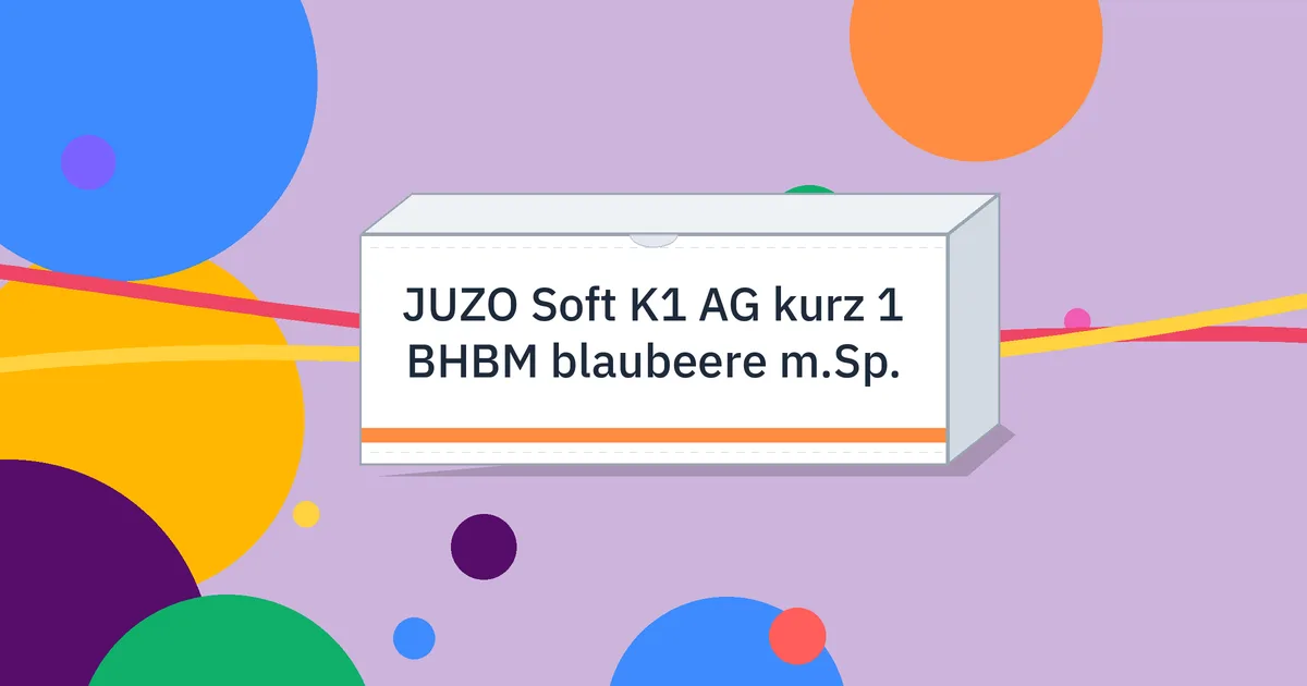 Symbolbild: Packung mit der Aufschrift JUZO Soft K1 AG kurz 1 BHBM blaubeere m.Sp. (PZN 14855745) – Verfügbarkeit und Bezug in Apotheken in Frankfurt am Main