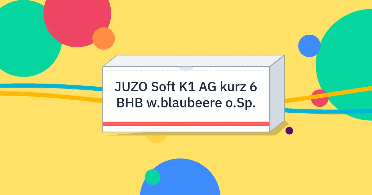 Symbolbild: Packung mit der Aufschrift JUZO Soft K1 AG kurz 6 BHB w.blaubeere o.Sp. (PZN 14838907) – Verfügbarkeit und Bezug in Apotheken in Frankfurt am Main