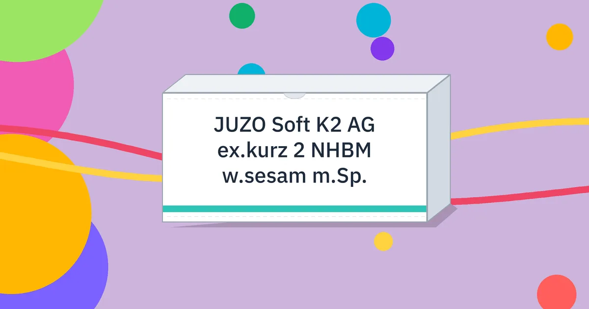 Symbolbild: Packung mit der Aufschrift JUZO Soft K2 AG ex.kurz 2 NHBM w.sesam m.Sp. (PZN 15021806) – Verfügbarkeit und Bezug in Apotheken in Frankfurt am Main