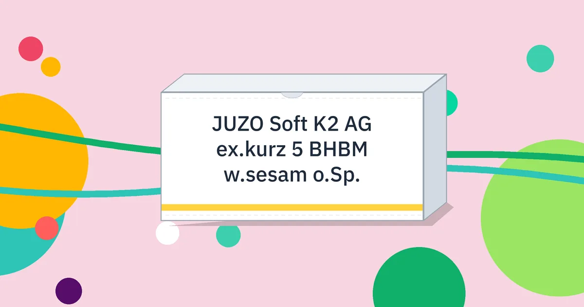 Symbolbild: Packung mit der Aufschrift JUZO Soft K2 AG ex.kurz 5 BHBM w.sesam o.Sp. (PZN 14870124) – Verfügbarkeit und Bezug in Apotheken in Frankfurt am Main
