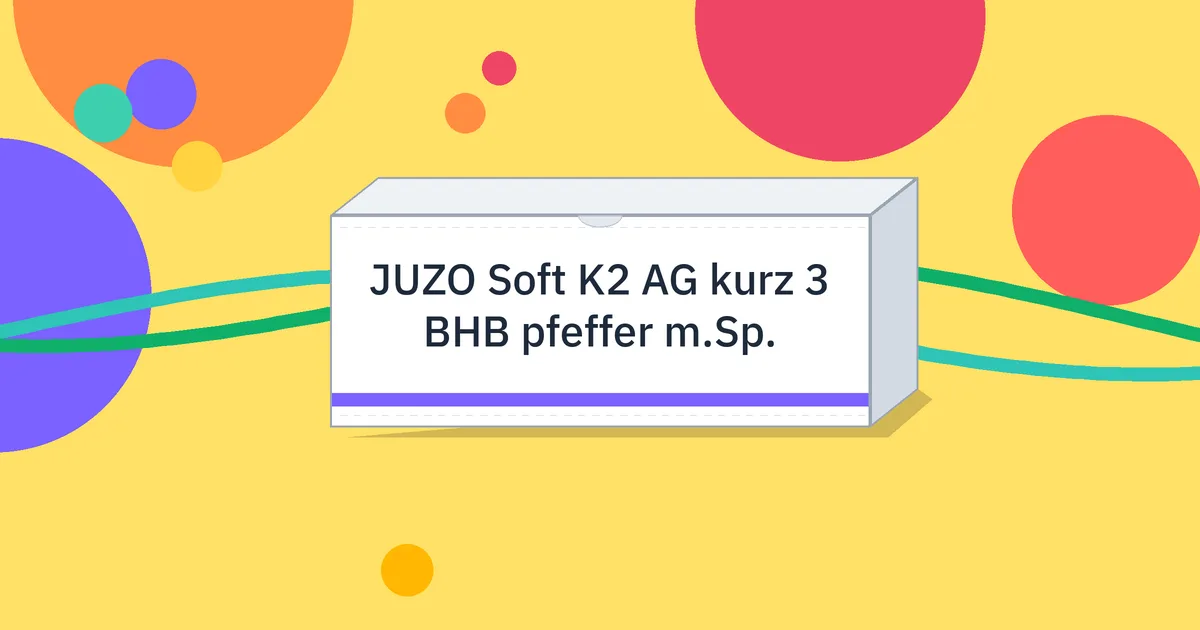 Symbolbild: Packung mit der Aufschrift JUZO Soft K2 AG kurz 3 BHB pfeffer m.Sp. (PZN 14825968) – Verfügbarkeit und Bezug in Apotheken in Frankfurt am Main