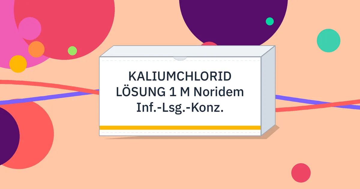 Symbolbild: Packung mit der Aufschrift KALIUMCHLORID LÖSUNG 1 M Noridem Inf.-Lsg.-Konz. (PZN 16936643) – Verfügbarkeit und Bezug in Apotheken in Frankfurt am Main