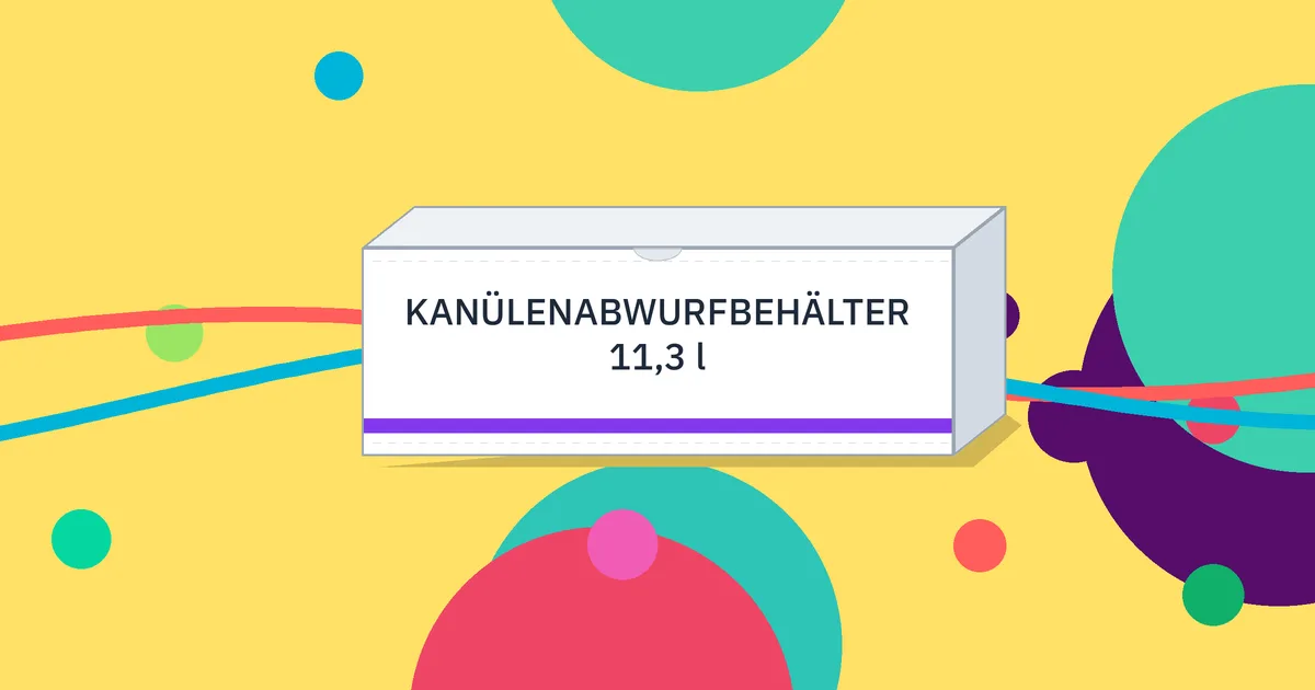 Symbolbild: Packung mit der Aufschrift KANÜLENABWURFBEHÄLTER 11,3 l (PZN 19517349) – Verfügbarkeit und Bezug in Apotheken in Frankfurt am Main