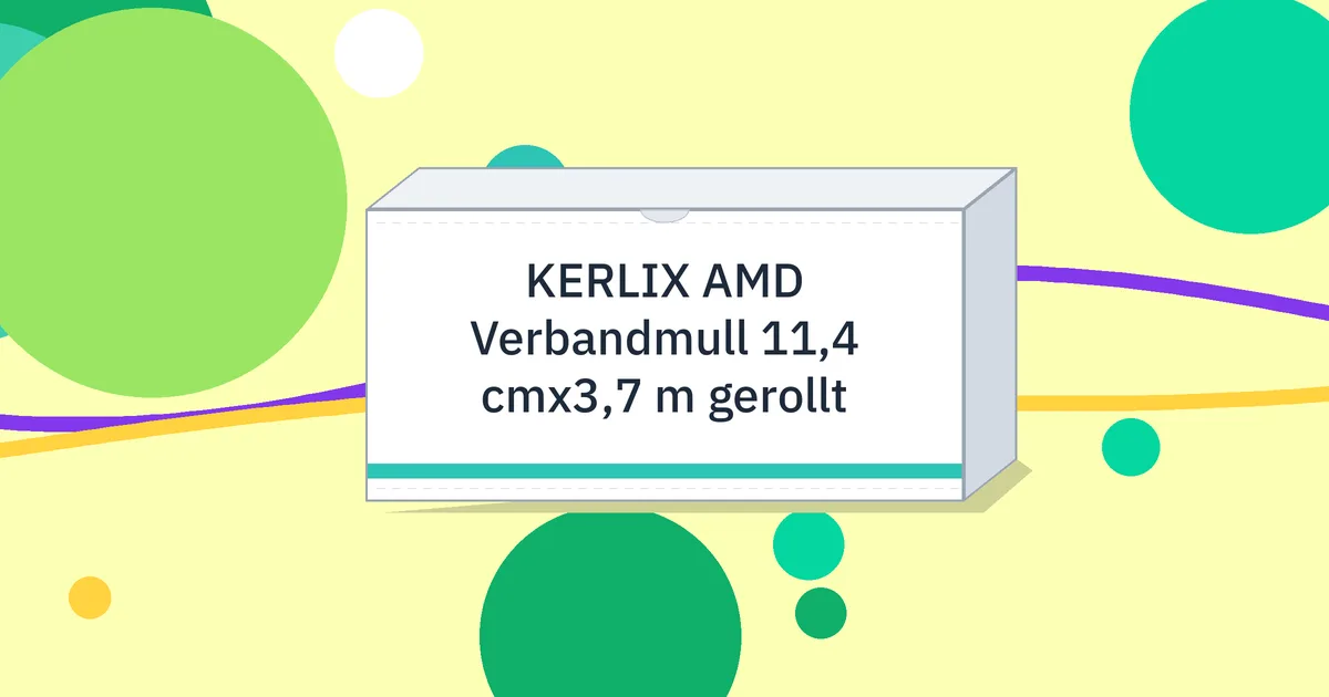Symbolbild: Packung mit der Aufschrift KERLIX AMD Verbandmull 11,4 cmx3,7 m gerollt (PZN 20608672) – Verfügbarkeit und Bezug in Apotheken in Frankfurt am Main