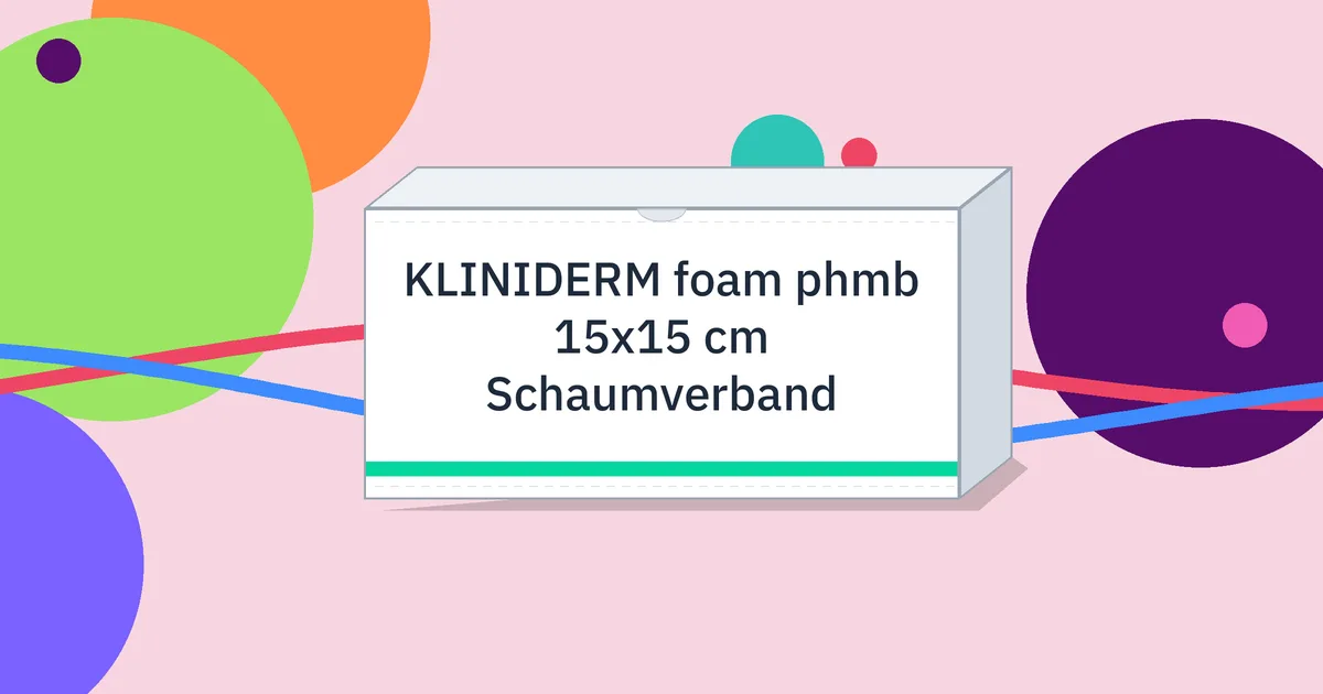Symbolbild: Packung mit der Aufschrift KLINIDERM foam phmb 15x15 cm Schaumverband (PZN 13510240) – Verfügbarkeit und Bezug in Apotheken in Frankfurt am Main