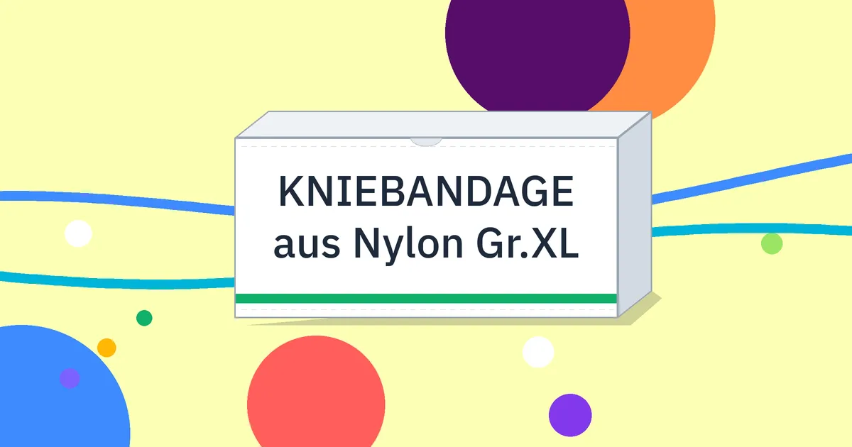 Symbolbild: Packung mit der Aufschrift KNIEBANDAGE aus Nylon Gr.XL (PZN 13057390) – Verfügbarkeit und Bezug in Apotheken in Frankfurt am Main