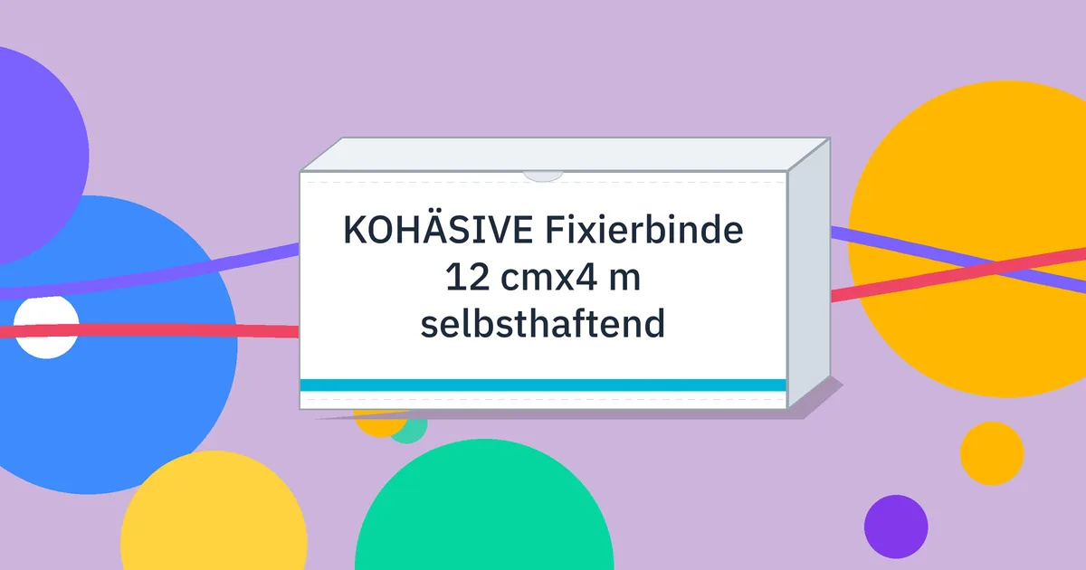Symbolbild: Packung mit der Aufschrift KOHÄSIVE Fixierbinde 12 cmx4 m selbsthaftend (PZN 17542610) – Verfügbarkeit und Bezug in Apotheken in Frankfurt am Main