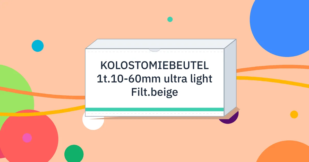 Symbolbild: Packung mit der Aufschrift KOLOSTOMIEBEUTEL 1t.10-60mm ultra light Filt.beige (PZN 11722245) – Verfügbarkeit und Bezug in Apotheken in Frankfurt am Main