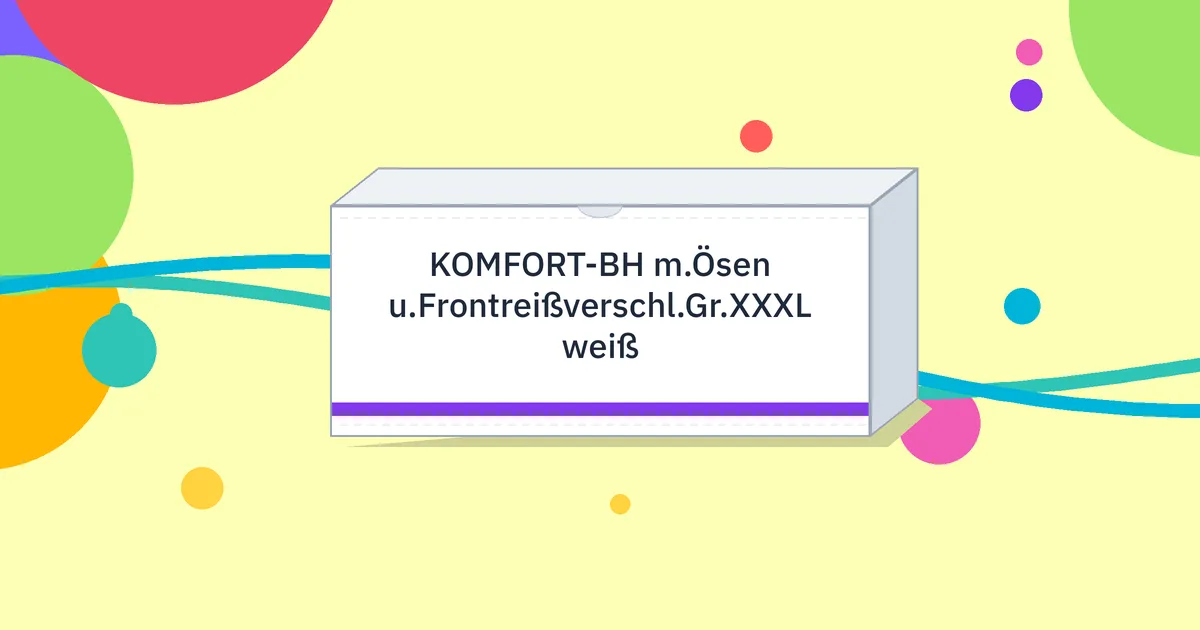 Symbolbild: Packung mit der Aufschrift KOMFORT-BH m.Ösen u.Frontreißverschl.Gr.XXXL weiß (PZN 16122219) – Verfügbarkeit und Bezug in Apotheken in Frankfurt am Main