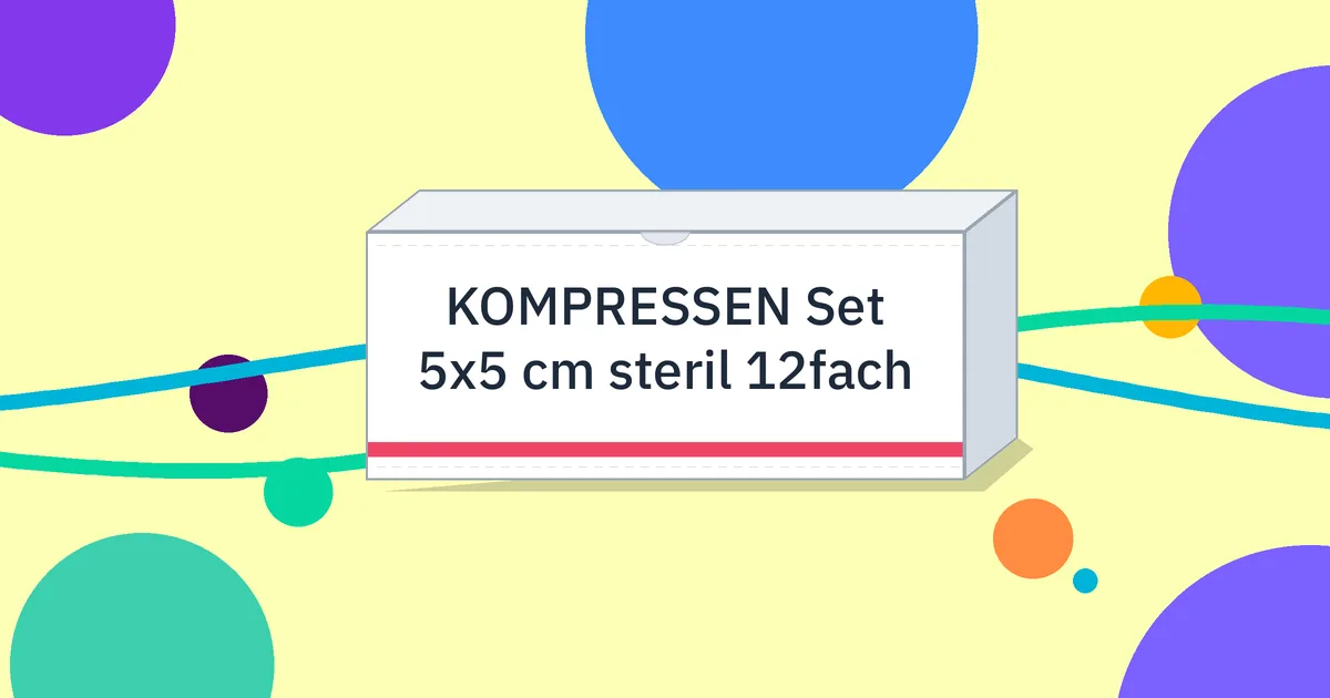 Symbolbild: Packung mit der Aufschrift KOMPRESSEN Set 5x5 cm steril 12fach (PZN 05961342) – Verfügbarkeit und Bezug in Apotheken in Frankfurt am Main