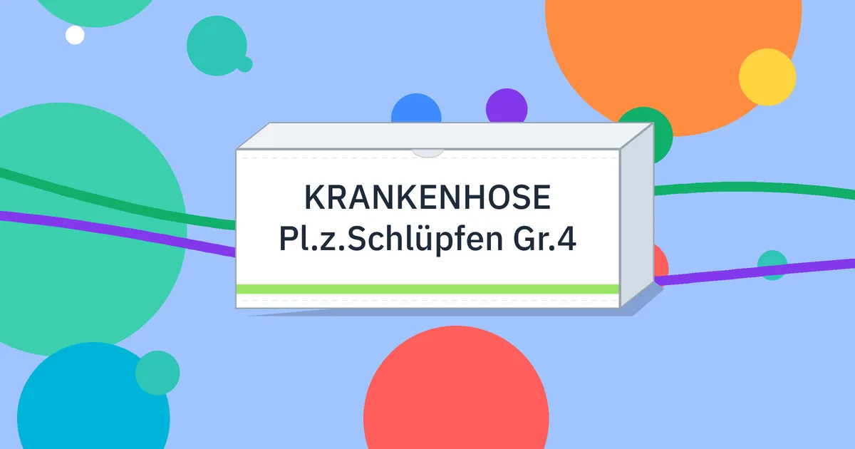 Symbolbild: Packung mit der Aufschrift KRANKENHOSE Pl.z.Schlüpfen Gr.4 (PZN 01740667) – Verfügbarkeit und Bezug in Apotheken in Frankfurt am Main